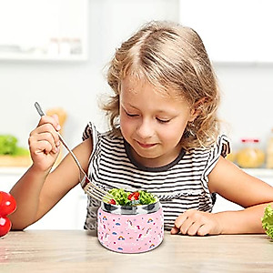 Charcy 9oz Kids Stainless Steel Vacuum Insulated Food Jar, Wide Mouth Leak-Proof Soup Thermos, Container Set for 8h Hot and 6h Cold - White Rainbow