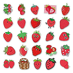 50 Pack Cute Strawberry Sticker Funny Red Strawberry Fruits Vinyl Decals Water Bottle Scrapbook Laptops Helmet Stickers for Kids Teens Girls(Strawberry)