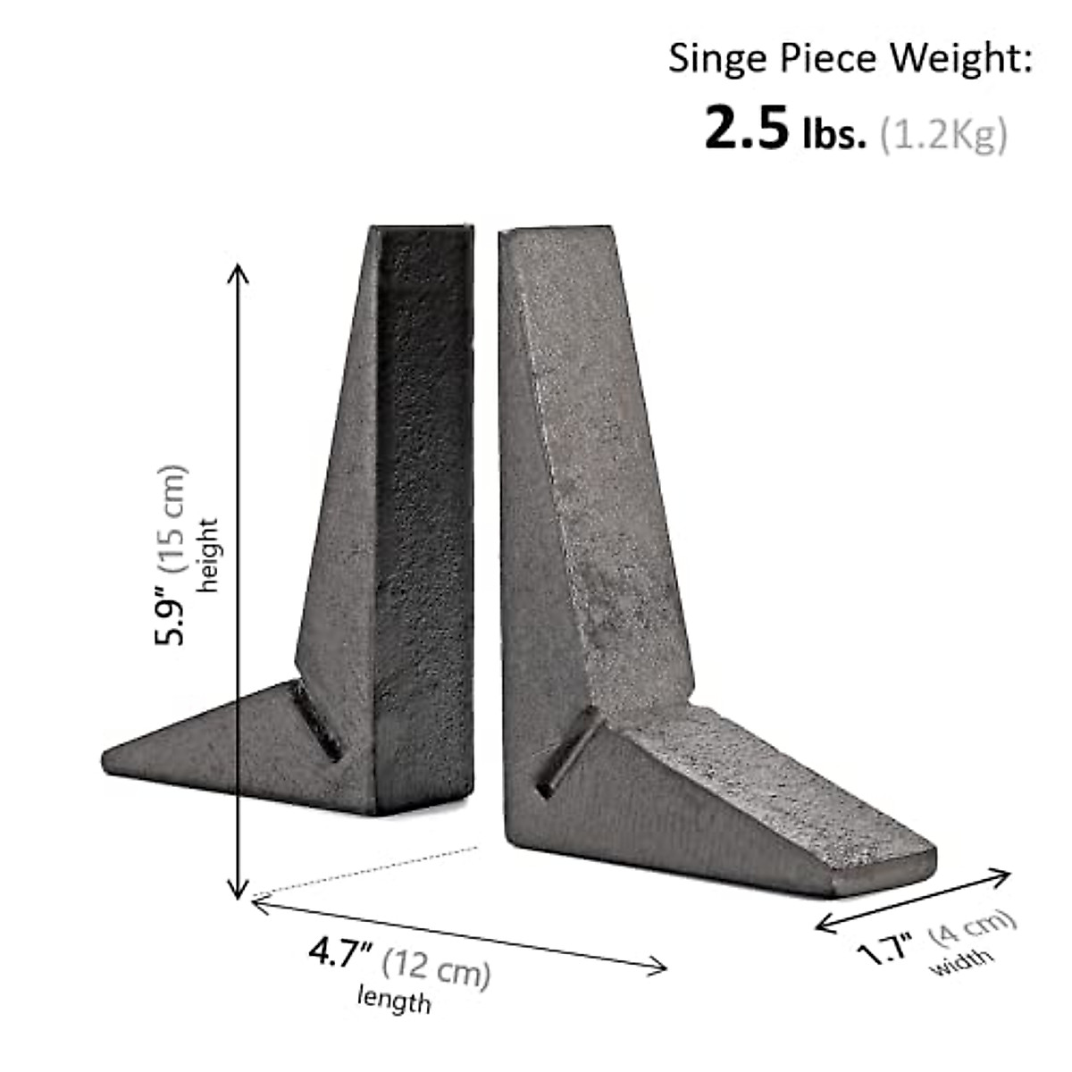 Ambipolar Cast Iron Bookends, Sharp Triangle Theme, Black Decorative Bookends for Home Decor, Office Desk, Bookshelves, Bookends for Heavy Books