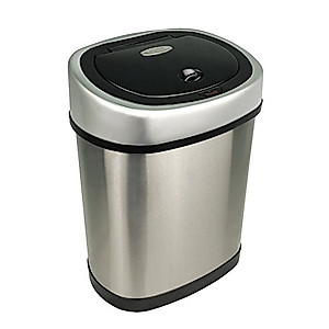 NINESTARS CB-DZT-50-13/12-9 Automatic Touchless Infrared Motion Sensor Trash Can Combo Set, 13 Gal 50L & 3 Gal 12L, Stainless Steel Base (Oval, Silver/Black Lid)