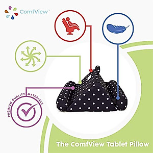ComfView The Tablet Pillow - Soft Bed Stand Compatible with iPads, Tablets, Books, Smartphone, Magazines - Lap Wedge Mount for Reading, Gadgets, Watching Movies - 11x12x6-Inch (Black White Polka Dot)