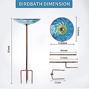 MUMTOP Glass Bird Bath, Garden Outdoor Birdbaths Birdfeeder with Metal Stake Peacock