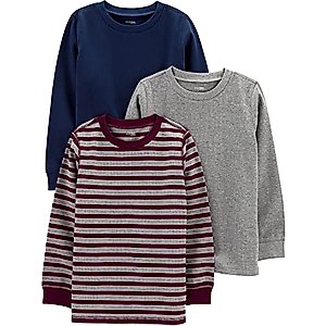 Simple Joys by Carter's Boys' Toddler 3-Pack Thermal Long Sleeve Shirts, Dark Burgundy Stripe/Grey Heather/Navy, 4