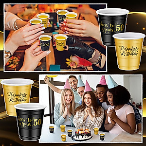 Ziliny 100 Pcs 50th Birthday Plastic Shot Glasses 2 oz Disposable Cups Bulk for Women Men Anniversary Wedding Party Decorations Favors