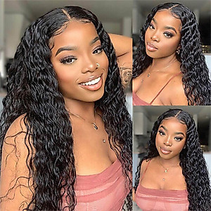 Mairead 28 Inch Long Curly Synthetic Wigs for Black Women Skunk Stripe Wig Side Part Loose Deep Wave Wig Small Lace Front Wigs Natural Looking Crimps Curls Wig