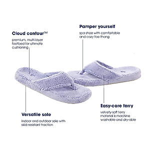 Acorn Women's Spa Thong Slippers with Cloud Contour Comfort - Arch Support and Plush Fluffy Terry Lining, Perfect for Beach, Camping, Poolside, or Bathroom Wear, Periwinkle, 6.5 - 7.5