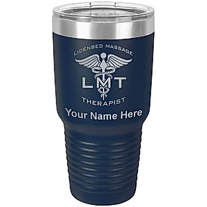 LaserGram 30oz Vacuum Insulated Tumbler Mug, LMT Licensed Massage Therapist, Personalized Engraving Included (Navy Blue)