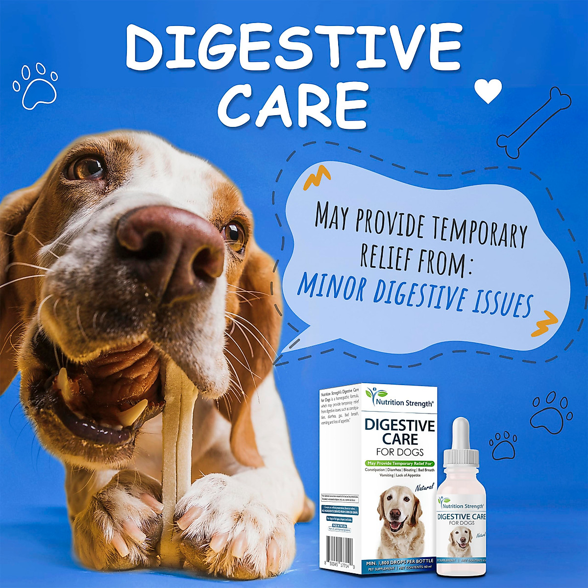 Nutrition Strength Digestive Care for Dogs, Natural Constipation Relief for Dogs and Puppies & Support for Diarrhea, Bloating, Bad Breath, Vomiting, Lack of Appetite, 60 Milliliters