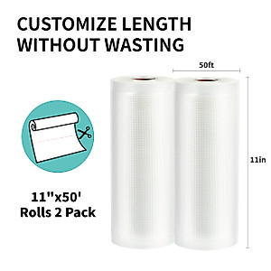 Happy Seal Vacuum Sealer Bags 11x50 Rolls 2 Pack for Food Saver, Seal a Meal, BPA Free, Commercial Grade, Great for Vac Storage, Meal Prep or Sous Vide