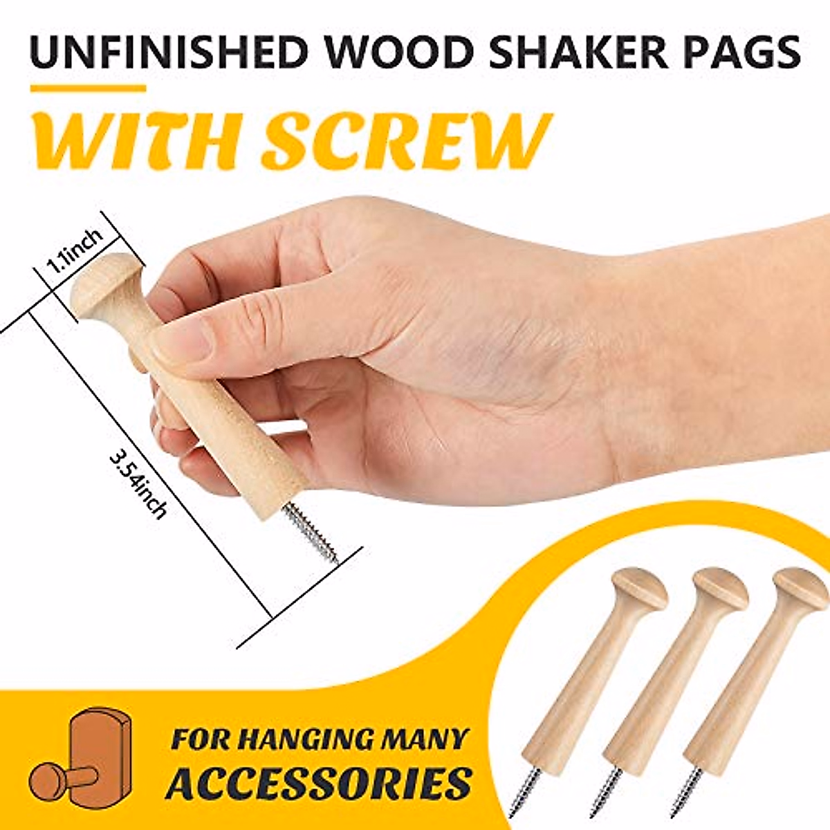 Jetec Wooden Shaker Peg Wood Screw-on Shaker Pegs 2.9 Inch Long Unfinished Wood Shaker Racks for Hanging Clothes Hats Towel and More DIY Paint Color (20 Pieces)