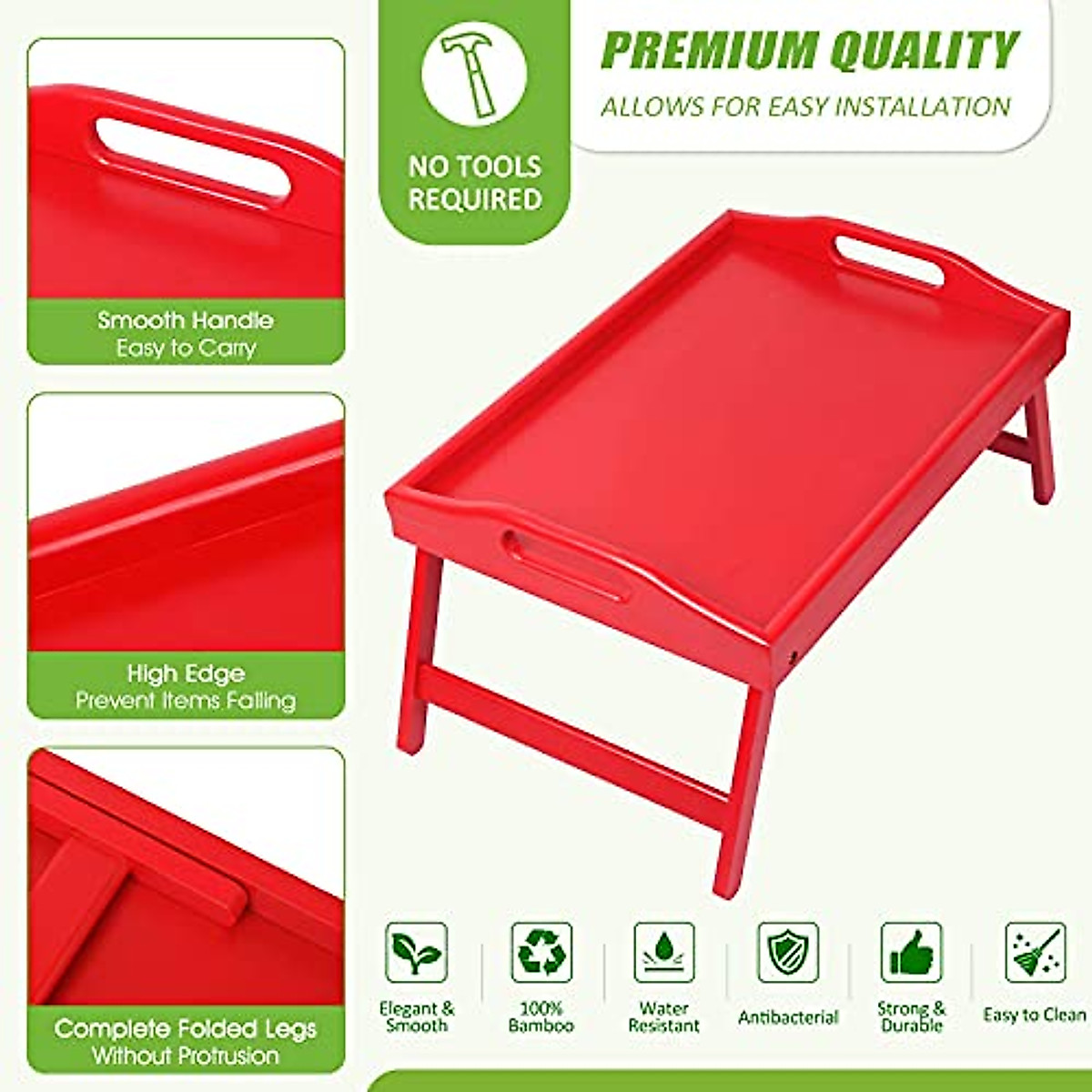 Breakfast Tray Folding Legs with Handles Kids Bed Tray Table for Sofa Eating,Drawing,Platters Bamboo Serving Lap Desk Snack Tray
