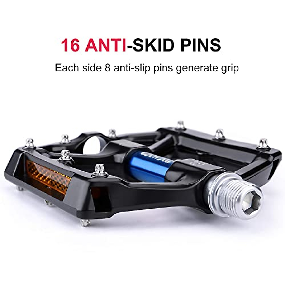 CXWXC Road/MTB Bike Pedals - Aluminum Alloy Bicycle Pedals - Mountain Bike Pedal with Removable Anti-Skid Nails (D:Black-Blue)