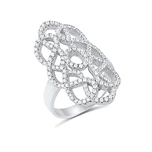 SILVERCLOSEOUT Rhodium Plated Sterling Silver Womens Cz Cubic Zirconia Filigree Armour Statement Ring - Size 10