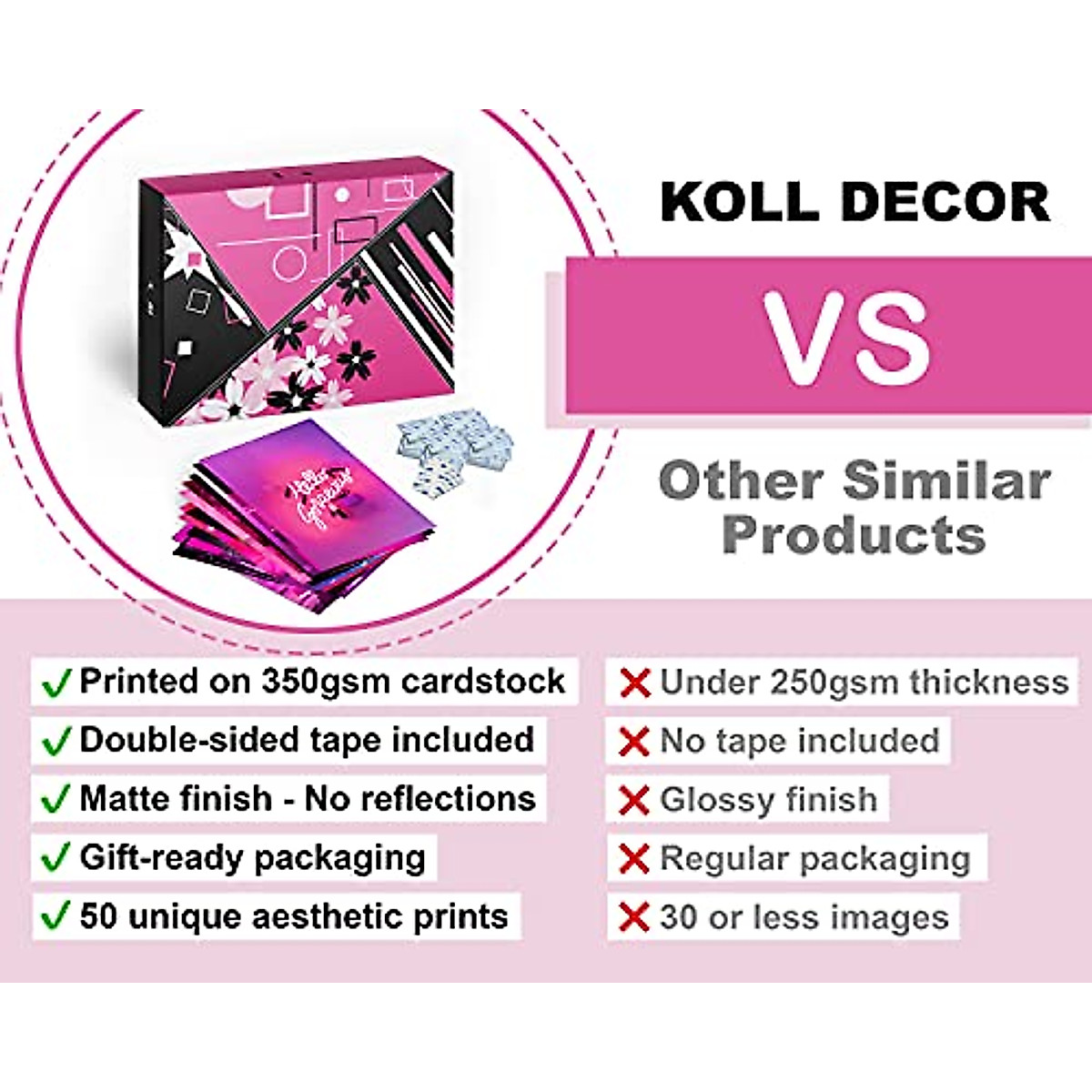 KOLL DECOR Pink wall collage kit - 50 Set 4''x6'' Prints Aesthetic wall images neon posters hot pink wall decor Room Collage Decoration for Teen Girls