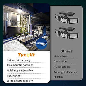 TYCOLIT 2 Packs Solar Outdoor Lights Motion Sensor,108 LED Solar Security Lights,3 Heads IP65 Waterproof Solar Flood Lights,Dusk to Dawn Outdoor Wall Light with 16.4ft Cable for Porch Patio Garden