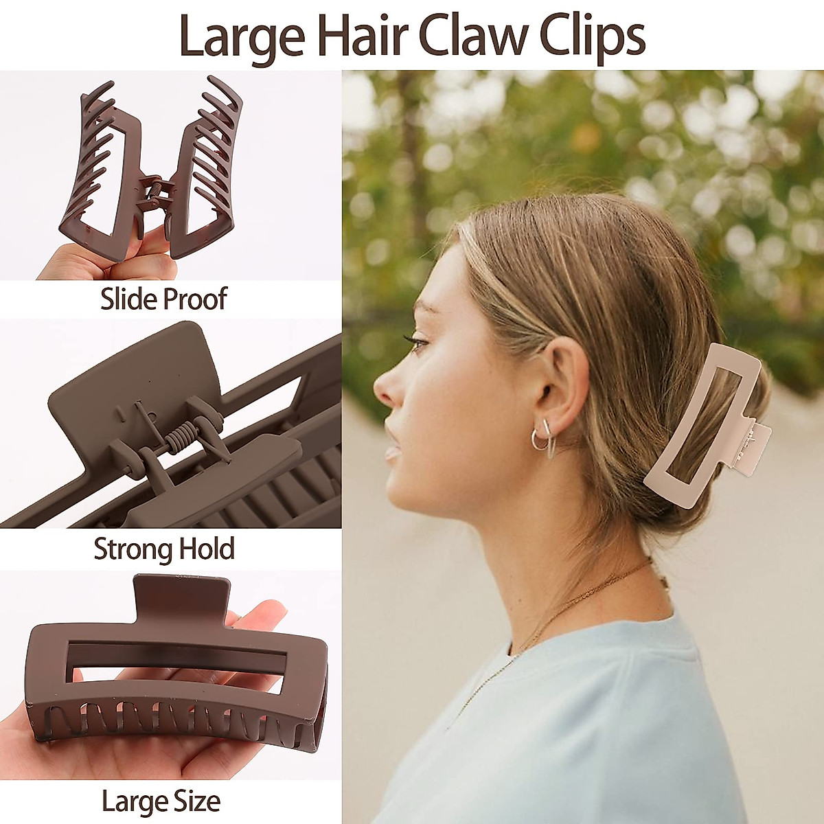5 Inch XL Hair Clips, Strong Hold Oversized Non-slip Square Clips for Thick Long Curly Hair - 6 Colors, Matte Jumbo Gift Set