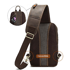 Taertii Small Leather Sling Bag, One Strap Shoulder Crossbody Chest Backpack Daypack for Hiking Travel - Brown (8"x13")