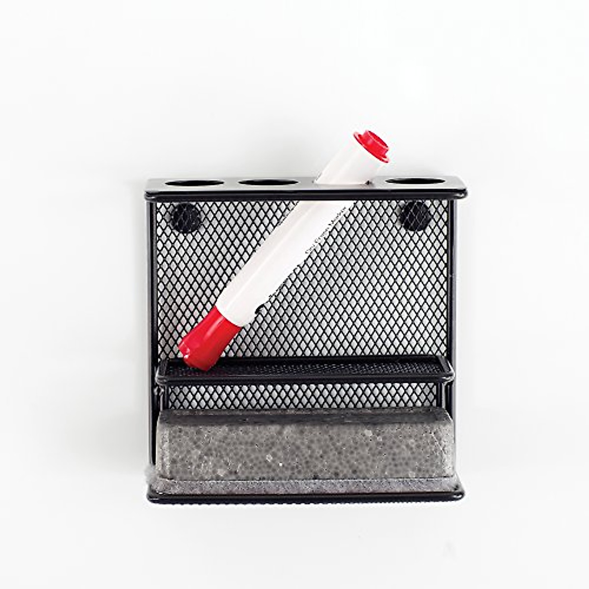 Safco Products 3611BL Onyx Mesh Organizer Tray | Steel Construction | Durable Powder Coat Finish | Fits with Magnetic Marker Boards | 5.25"W x 5.25"D x 2.5"H