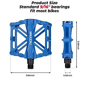 KEMIMOTO Mountain Bike Pedals MTB Bicycle Flat Pedals, 9/16'' CNC Aluminum Durable Sealed Bearings for Most Bikes BMX MTB Enduro Downhill Trail (Two Pack) (Blue)
