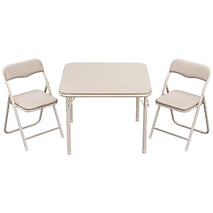 IDEALHOUSE Boys and Girls Folding Table and Chairs Set of 3, Portable Table and Chair with Pu Soft Cushion,Suitable for Eating,Reading and Playing