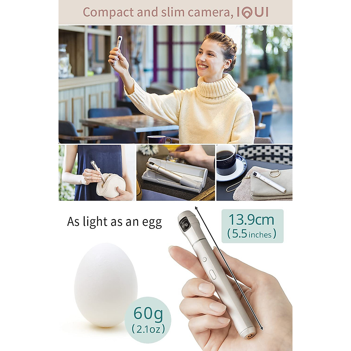 Vecnos IQUI ZTQ01 Light and Ultra-Slim 360 Camera/Quad-Lens/Easy Editing and Sharing of 360 Photos & Mini Videos with IQUISPIN (Pink)