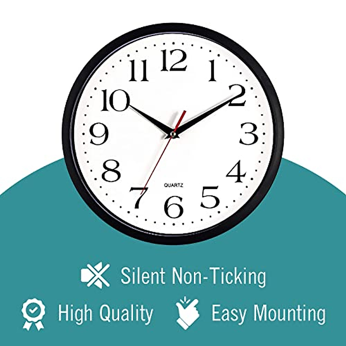 Wall Clock, 12-Inch Silent Non-Ticking Easy to Read, Quartz, Battery Operated, Analog, for Classroom, Office, Kitchen, Bedroom,