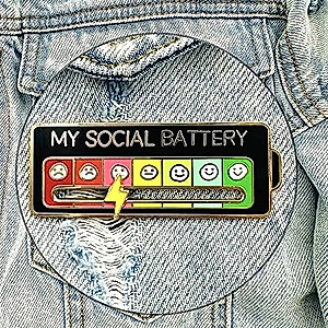 SLINHEWEI Social Battery Pin 2.0-2023 NEW funny pins,enamel pins, Mood Expressing Pin For Introverts ， Perfect for 7 Days a Week！ (Black)