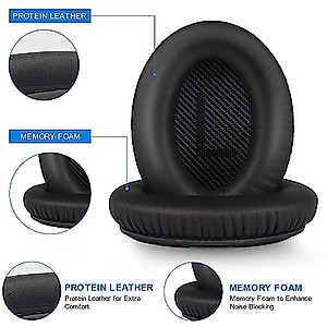 T Tersely Replacement Earpads Cushions for Bose QuietComfort 35 II/45 (QC35/QC45/QC35 II) Headphones,with QC35 Shaped Scrims with 'L and R' Lettering QC25 QC15 QC2 SoundTrue SoundLink Ear Pads (Black)