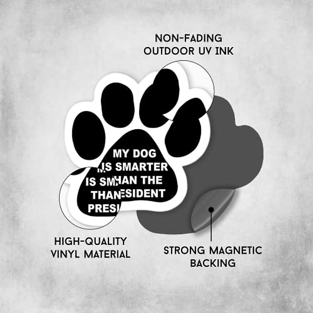 Magnet Me Up: My Dog is Smarter Than The President Pawprint Magnet Decal - 5 Inch, Heavy-Duty Automotive Magnet for Car, Truck, SUV - Express Your Humorous Side with This Pet-Centric Auto Magnet