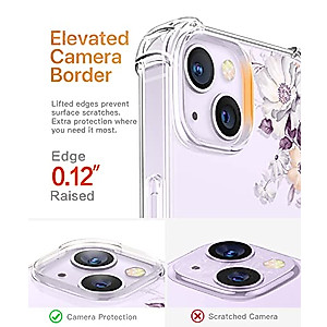 GVIEWIN Case Compatible with iPhone 14 Plus 6.7 Inch,with Screen Protector + Camera Lens Protector, Clear Flower Shockproof Soft Protective Floral Designed Women Phone Cover, 2022 (Aster/Purple)