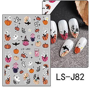 JMEOWIO 9 Sheets Halloween Nail Art Stickers Decals Self-Adhesive Pegatinas Uñas Horror Ghost Witchy Spider Web Bat Cat Pumpkin Spook Nail Supplies Nail Art Design Decoration Accessories