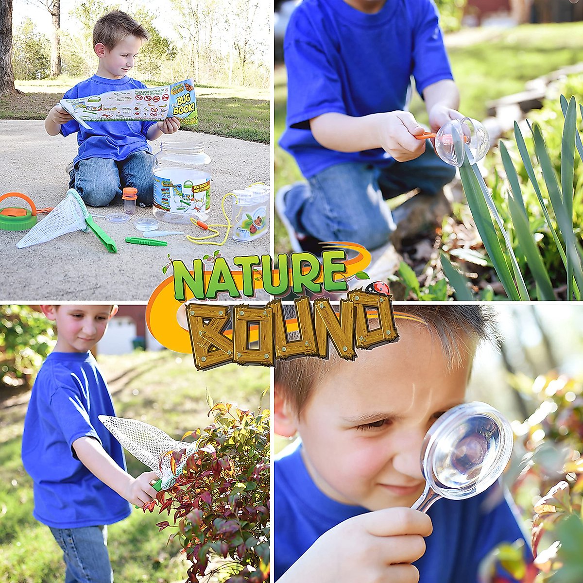 Nature Bound Bug Catcher with Habitat Bucket and 7 Piece Nature Exploration Set - Includes Critter Box, Activity Booklet, Net, Magnifier, Tweezers, Jar, Petri Dish, and More