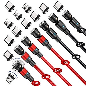 Bojianxin 540° Rotation Magnetic Charging Cable（7-Pack, 1.6ft/3.3ft/3.3ft/6.6ft/6.6ft/10ft/10ft） Magnetic USB Cable, 3 in 1 Magnetic Phone Charger Compatible with Micro USB, Type C etc