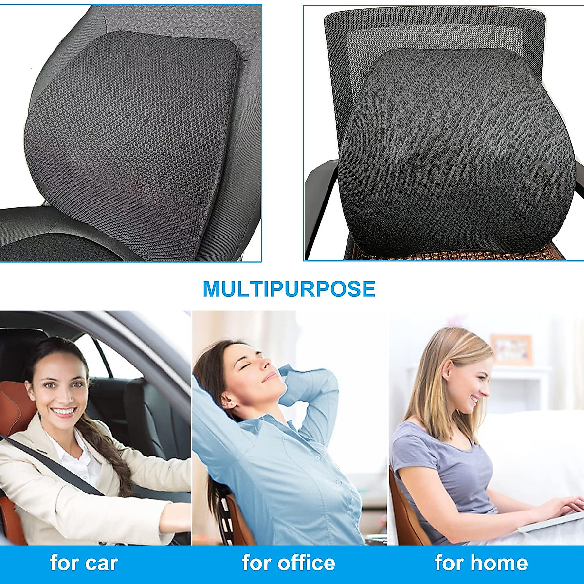 Big Hippo Lumbar Support, Car Back Support with Massage Beads Ergonomic Design for Comfort and Lower Back Pain Relief, Car Seat Lumbar Support for Driver, Office Chair, Wheelchair, Chair Support Home