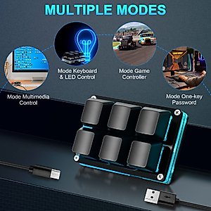 Ecarke Black White 6-Key Gaming Keyboard, USB Mini 6-Key Keypad Mechanical Gaming PC Keyboards Programming Macro with Software OSU HID Standard Keyboard.(Upgrade Cherry Shaft & RGB LED)