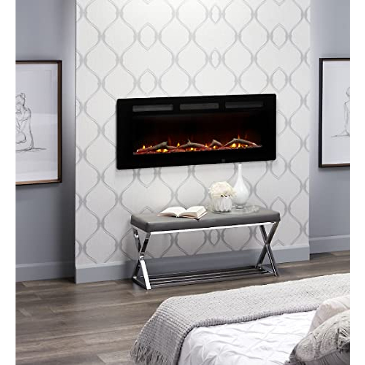 Dimplex Sierra 48" Wall-Mounted/Tabletop/Built-in Electric Linear Fireplace (Model: SIL48), 4777 BTU, 120 Volt, 1400 Watt, Black