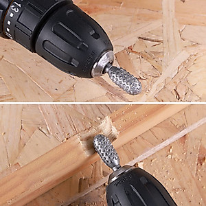 Hoteche Rotary Burr Set 5-Piece 1/4" Shank Carving Engraving Drill Bits Universal Fitment Rotary Tool Rasp Bits for Wood and Plastic Fit with Dremel, Dewalt