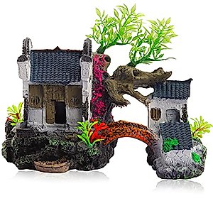 Aquarium Decorations House, Fish Tank Decor Resin Fish Cave Hideout Betta Fish Log Accessories Hollow House Small Fish Hideaway for Betta, Small Lizards, Reptiles