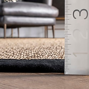 nuLOOM 6x9 Elijah Seagrass Area Rug, Black, Solid Farmhouse Style, Cotton Bordered, Basketweave, Natural Fiber, For Bedroom, Dining Room, Living Room, Hallway, Office, Kitchen, Entryway