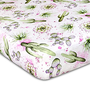 Watercolor Cactus Nursery Decor Set - 1 Crib Sheet, 2 Changing Pad Covers, 1 Minky Baby Blanket