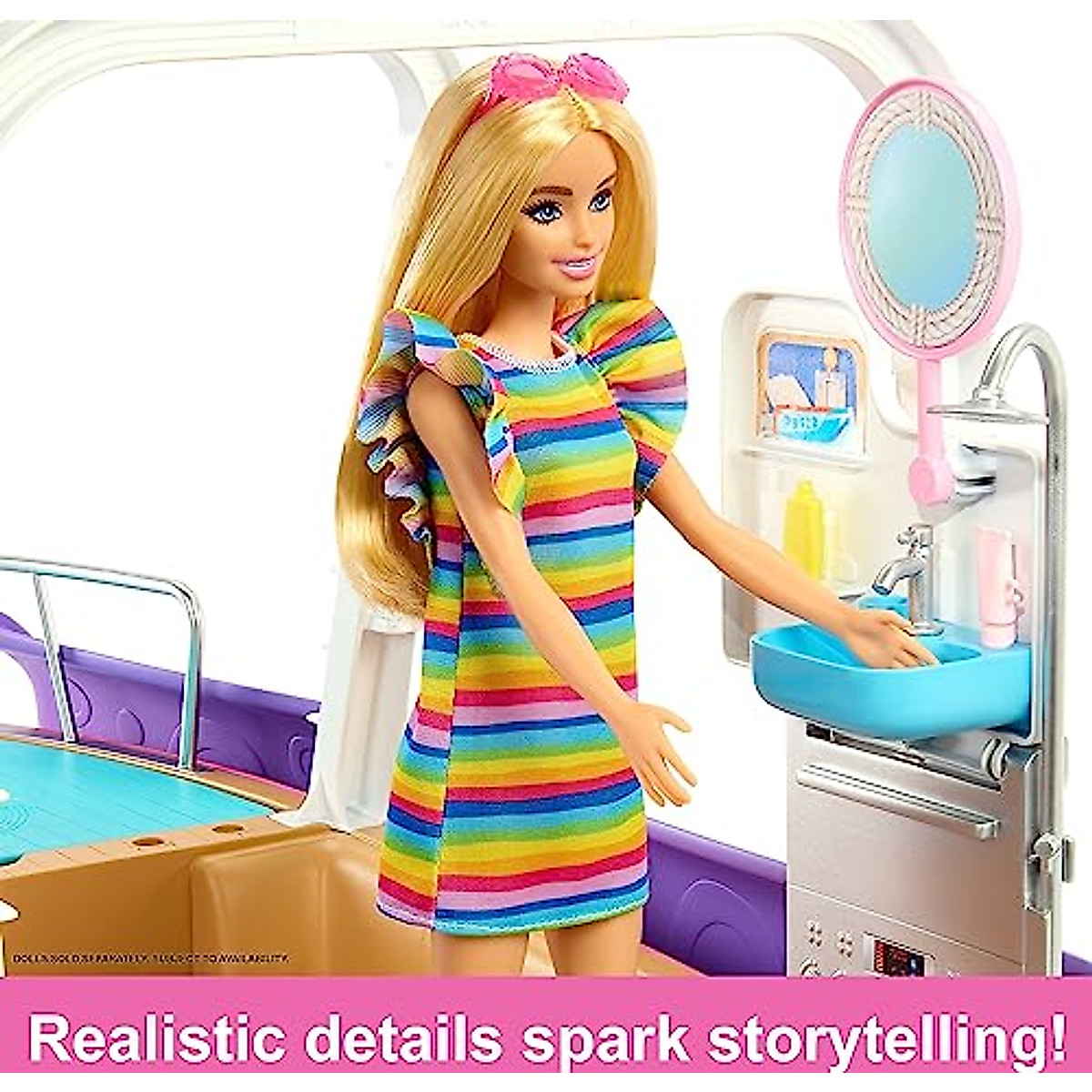 Barbie Toy Boat Playset, Dream Boat with 20+ Pieces Including Pool, Slide & Dolphin, Ocean-Themed Accessories