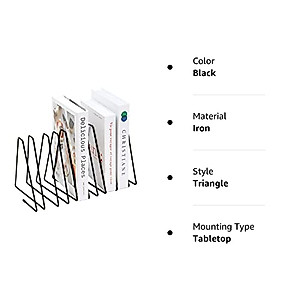 CAXXA 10 Slots Triangle Bookshelf, File Sorter, Metal Wire Magazine Holder, Document Holder, Black