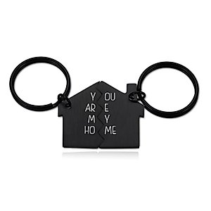 Couples Keychain 2 pcs You Are My Home Keyring for Couples Girlfriend Boyfriend Friend gift (Black(Home))