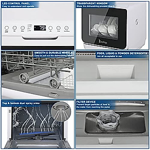 Countertop Dishwasher, 4 Sets Compact Mini Dishwasher With 4 Washing Modes,Water Tank,Dual Spray Arms, Fruit & Vegetable Soaking,White&Black