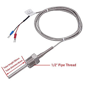 2M Thermistor K-Type Probe Thermocouple Sensor & Meter Temperature Controller,1/2" NPT 6 X 50MM Long Probe Thermocouple Temperature Range from 0 to 600 °C MT-205-1/2-50