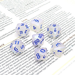 Haxtec DND Dice Iridescent Glitter Blue Numbers Polyhedral D&D Dice for RPGs-Milky Way