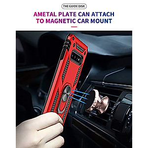Samsung Galaxy S10 Plus Case with HD Screen Protectors, Androgate Military-Grade Metal Ring Holder Kickstand 15ft Drop Tested Shockproof Cover Case for Samsung Galaxy S10+ (2019) Red