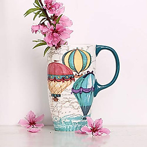 TZSSP Coffee Ceramic Mug Porcelain Latte Tea Cup With Lid 17oz. Balloon