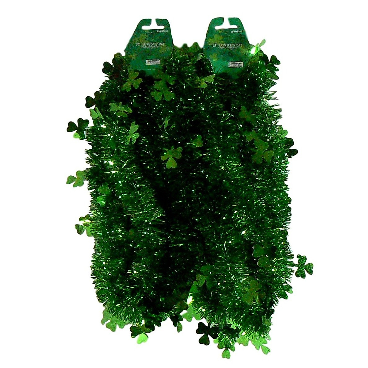 Momentum Brands St. Patrick's Green Shamrock Tinsel Garland - 9 Ft (Pack of 2)