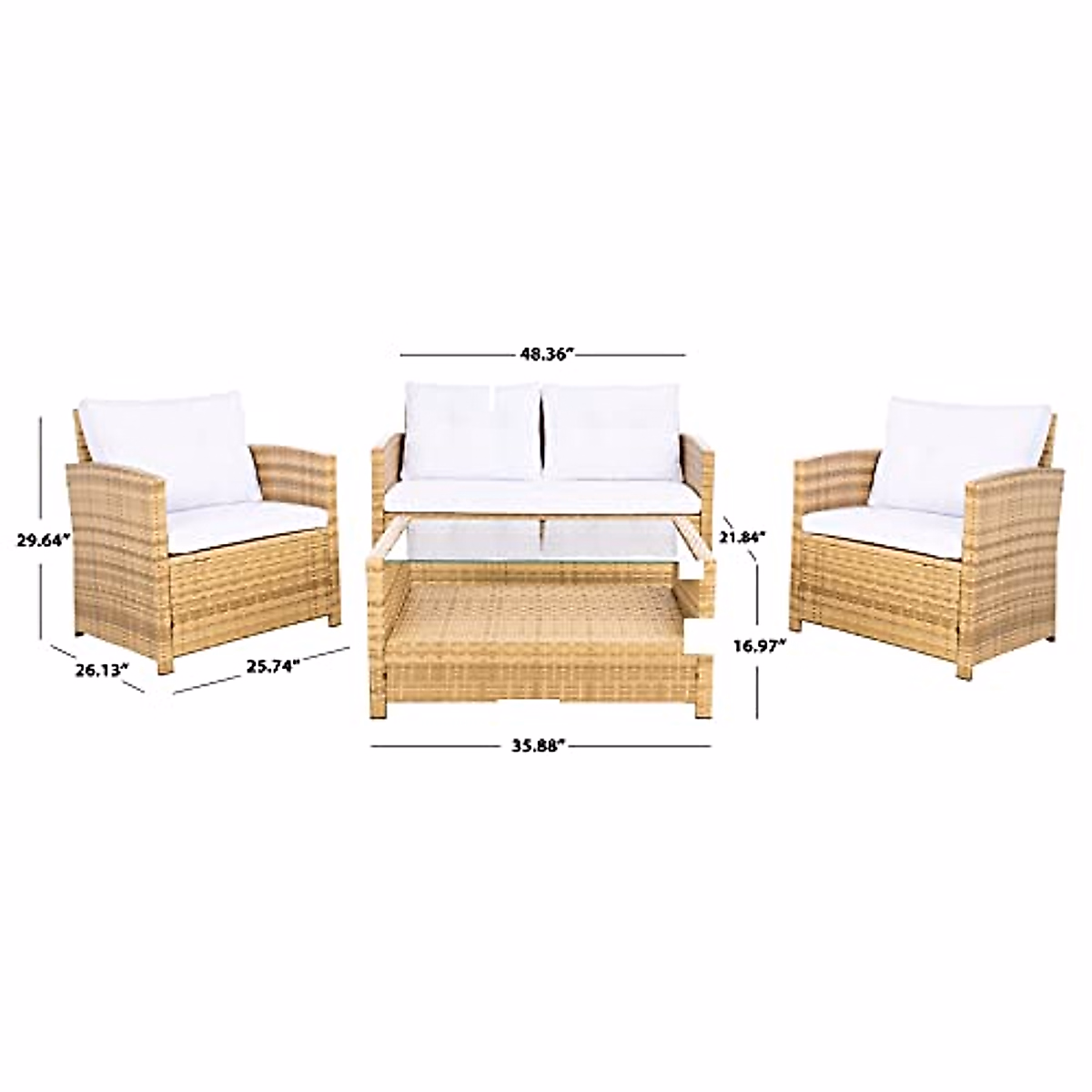 SAFAVIEH Outdoor Collection Vellor Natural/White Cushion 4-Piece Conversation Patio Set PAT7516D